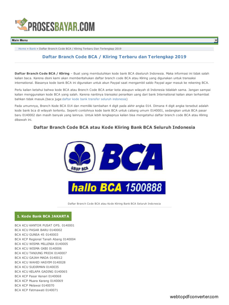 Kode Bank BCA | PDF