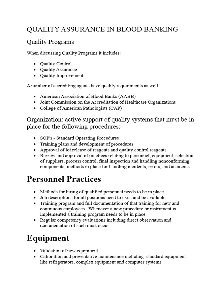 Joint Commission Compliance in Blood Banks | PDF | Quality Assurance ...