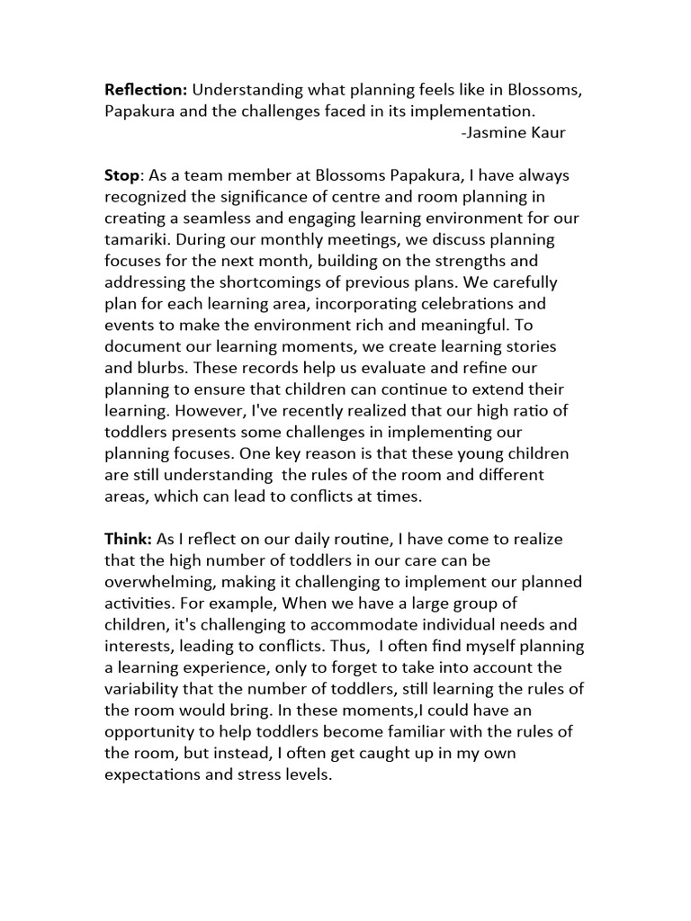 Planning Reflection | PDF | Learning | Psychology