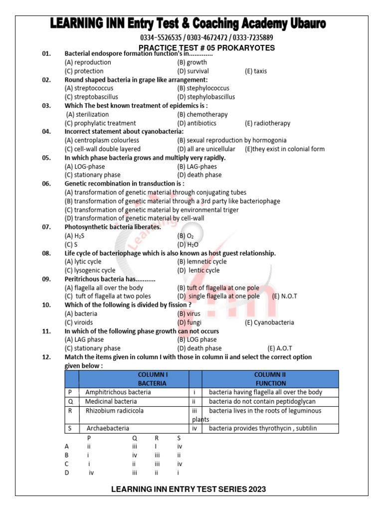 Prokaryotes Practice Test #5 | PDF | Bacteria | Cell (Biology)