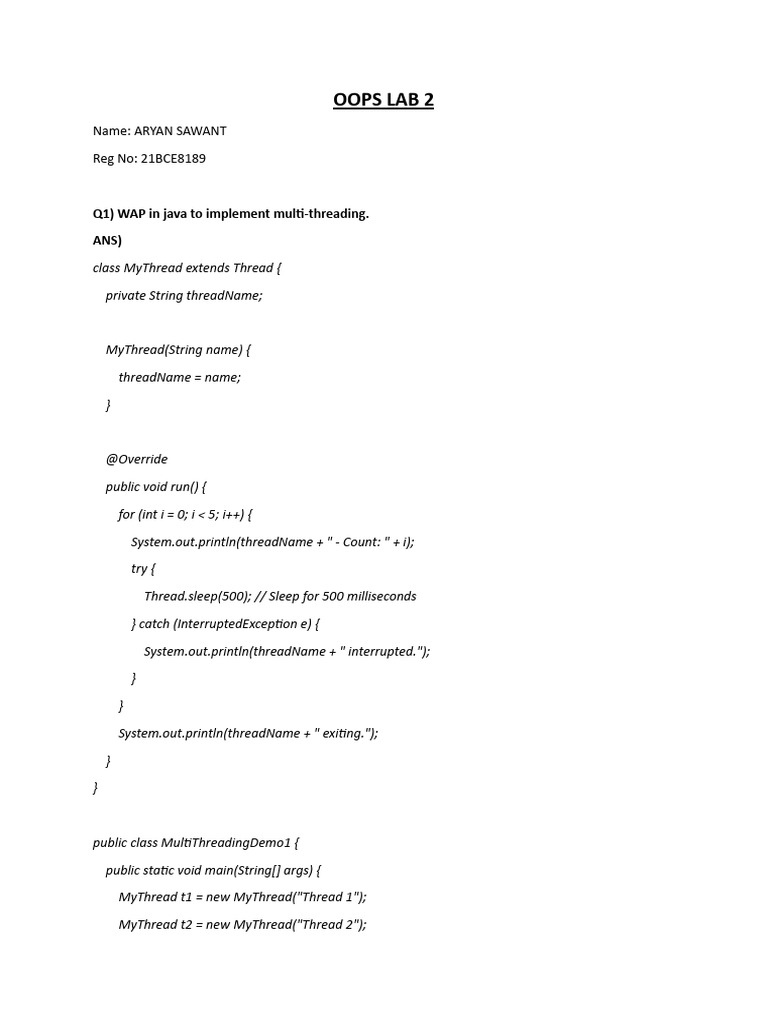 21bce8189 - Oops Lab 2 | PDF