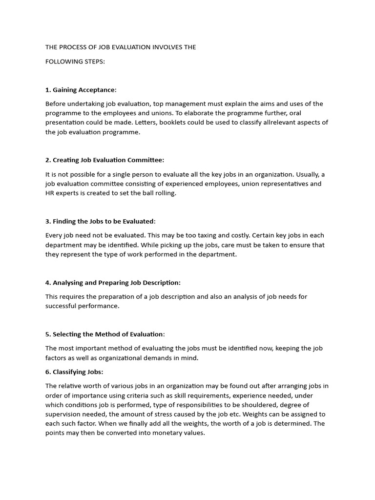 The Process Of Job Evaluation Involves The Pdf Incentive Employment
