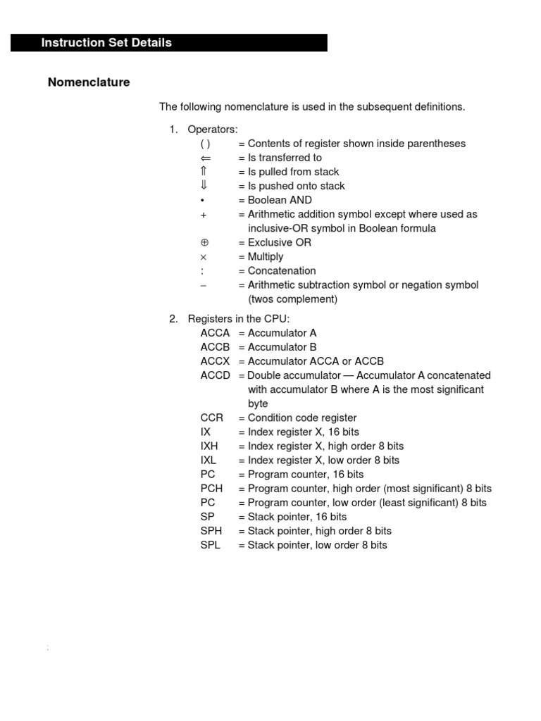 6803 Instruction Set 68hc11 Subset Pdf Instruction Set Pointer Computer Programming