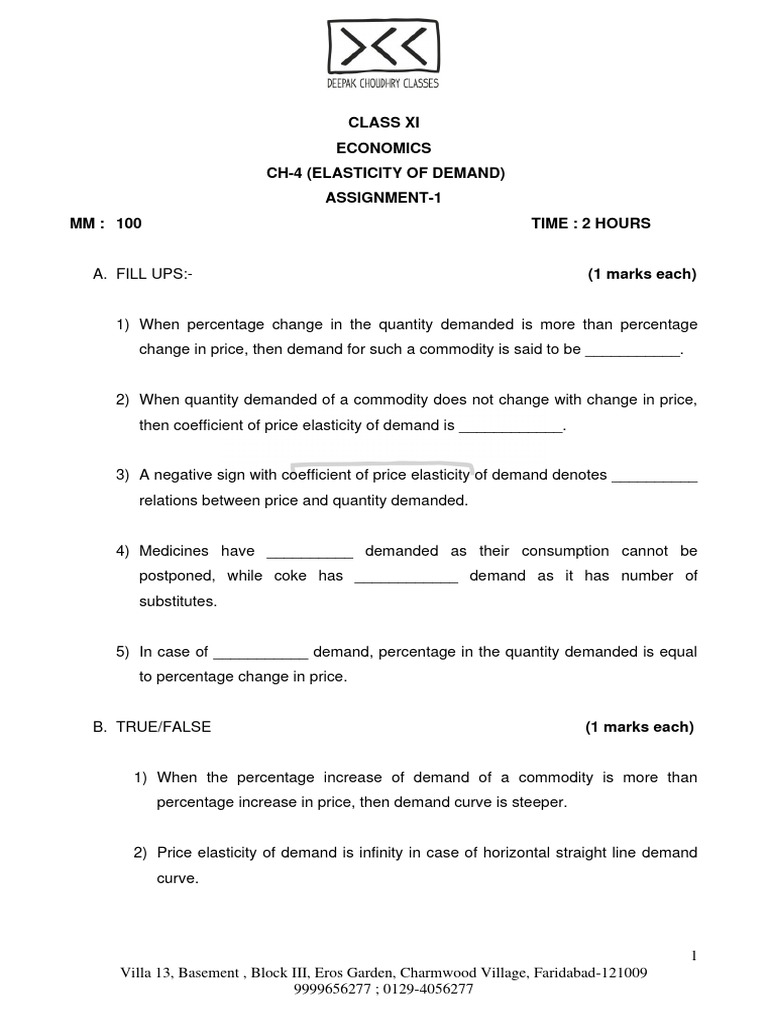 Assignment 1 - Elasticity of Demand | PDF | Demand | Elasticity (Economics)