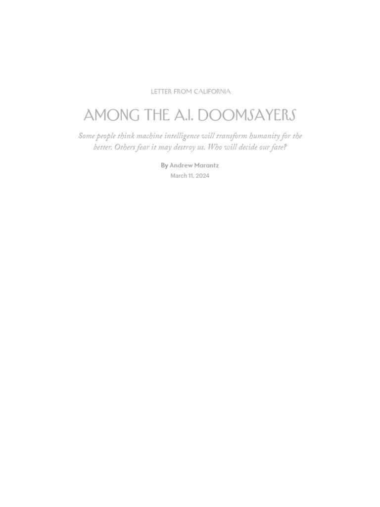 AI Doomsayers New Yorker | PDF | Artificial Intelligence | Intelligence ...