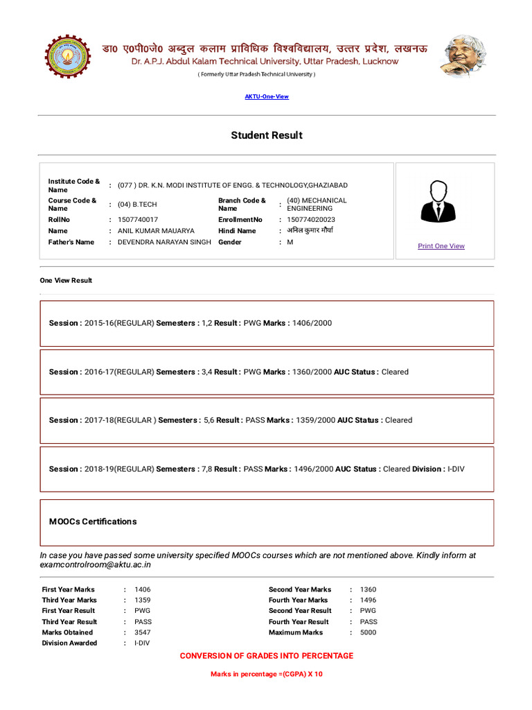 B.tech Marksheet | PDF