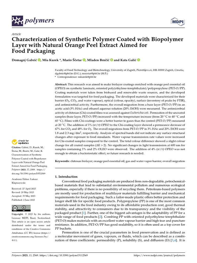 Characterization of Synthetic Polymer Coated With Biopolymer 2cu8pci8 ...