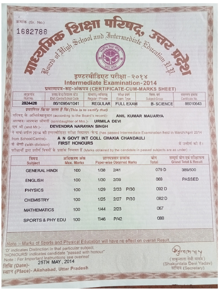 12th Marksheet | PDF