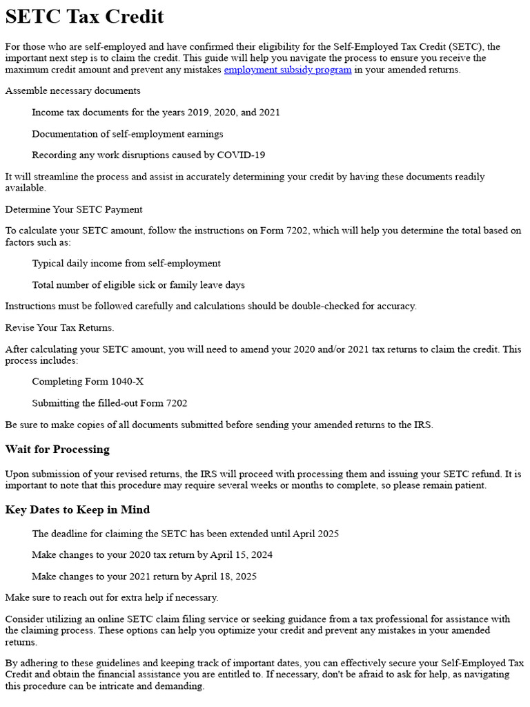 How To Claim The SETC Tax Credit 170982 | PDF
