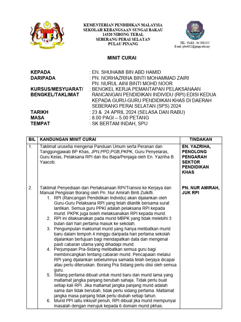 Minit Curai Sksba (Rpi 2024) | PDF