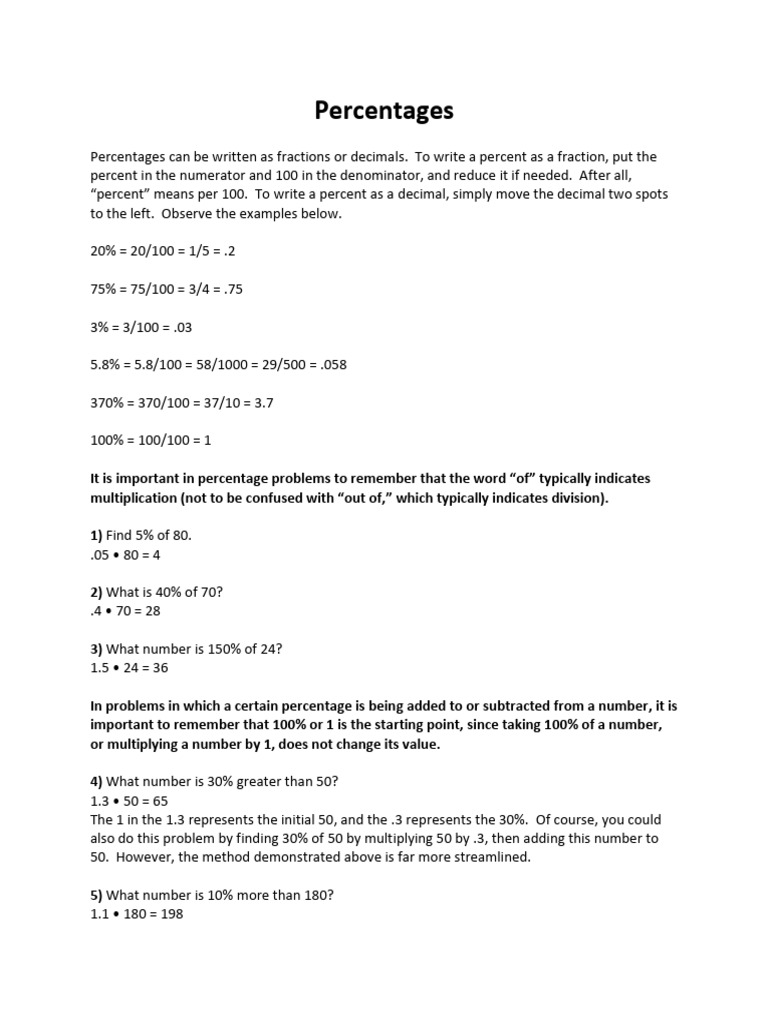 Percentages | PDF | Percentage | Mathematics