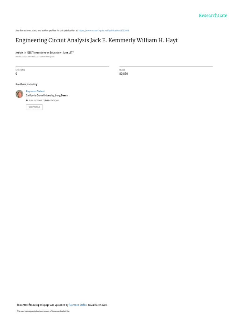 Engineering Circuit Analysis Jack E Kemmerly Willi | PDF | Network ...