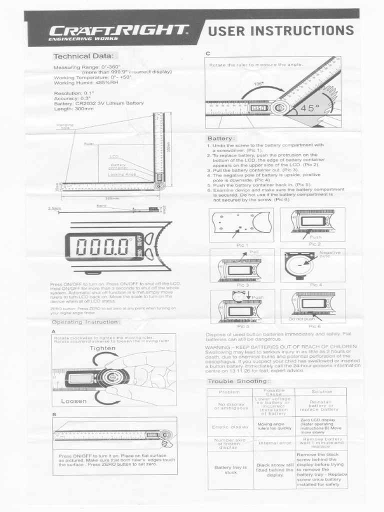 Angle Finder Digital Craftright 300mm | PDF