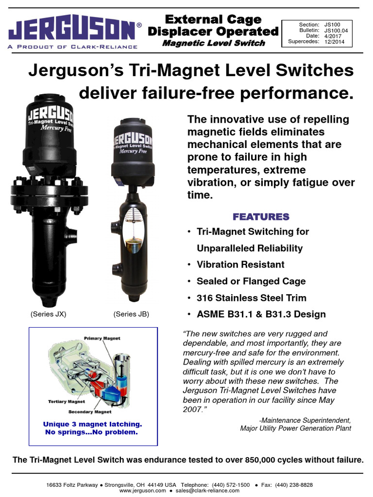 Jerguson’s Tri-Magnet Level Switches | PDF | Pipe (Fluid Conveyance ...