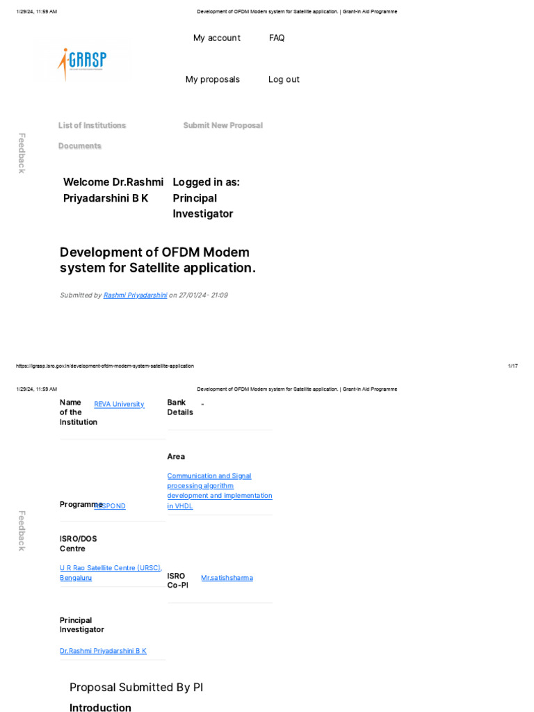 Development of OFDM Modem System For Satellite Application. - Grant-In ...