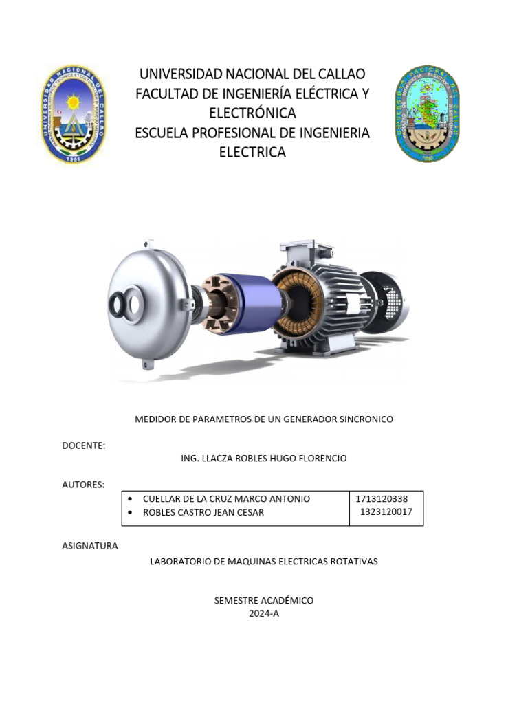 informe medidas de parametros de un generador sincronico | PDF | Generador eléctrico ...