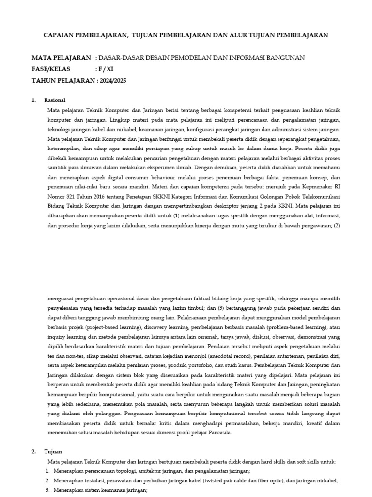 01.form ANALISIS CP - TP - ATP MATA PELAJARAN KK TJKT FASE F | PDF