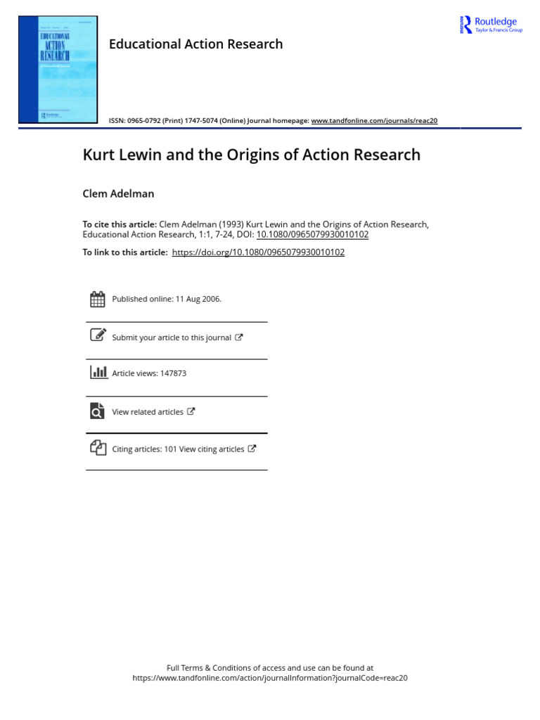 Kurt Lewin and The Origins of Action Research | PDF | Science | Action ...