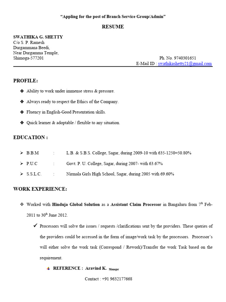 Appling For The Post of Branch Service Group | PDF