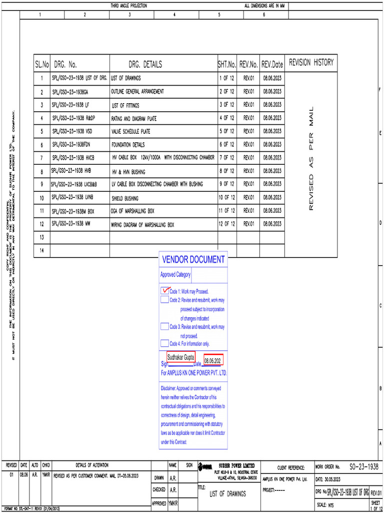Customer Drawing So-23-1938,3500 Kva-R1 | PDF | Electrical Components ...