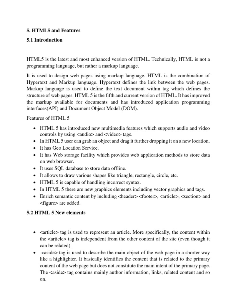 Chapter V HTML 5 and Features - 220110 - 171047 | PDF | Html5 | Html ...