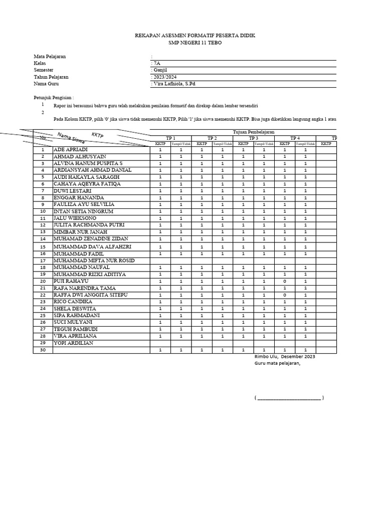 Belangko Nilai Kumer Lekas 7 - Asesmen Formatif - Ganjil 23-24 | PDF