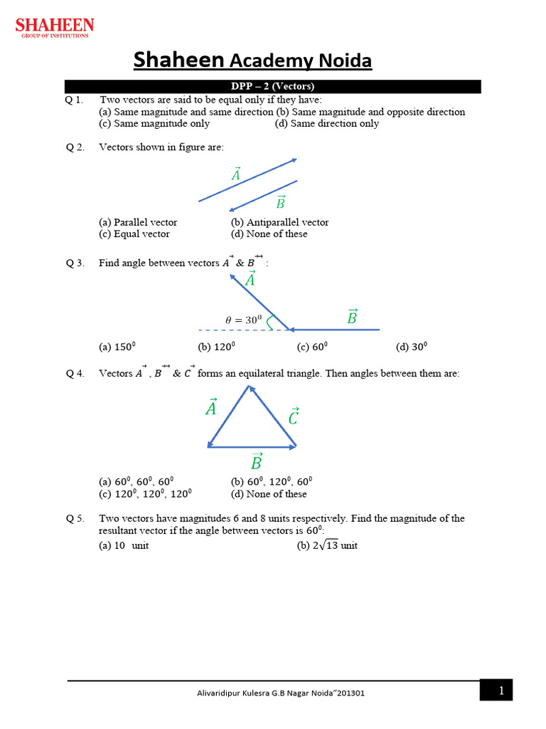 Vector Problems and Solutions Guide | PDF | Euclidean Vector | Angle