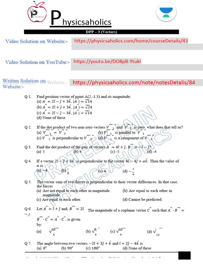 Vector Calculations and Solutions Guide | PDF | Euclidean Vector | Norm ...