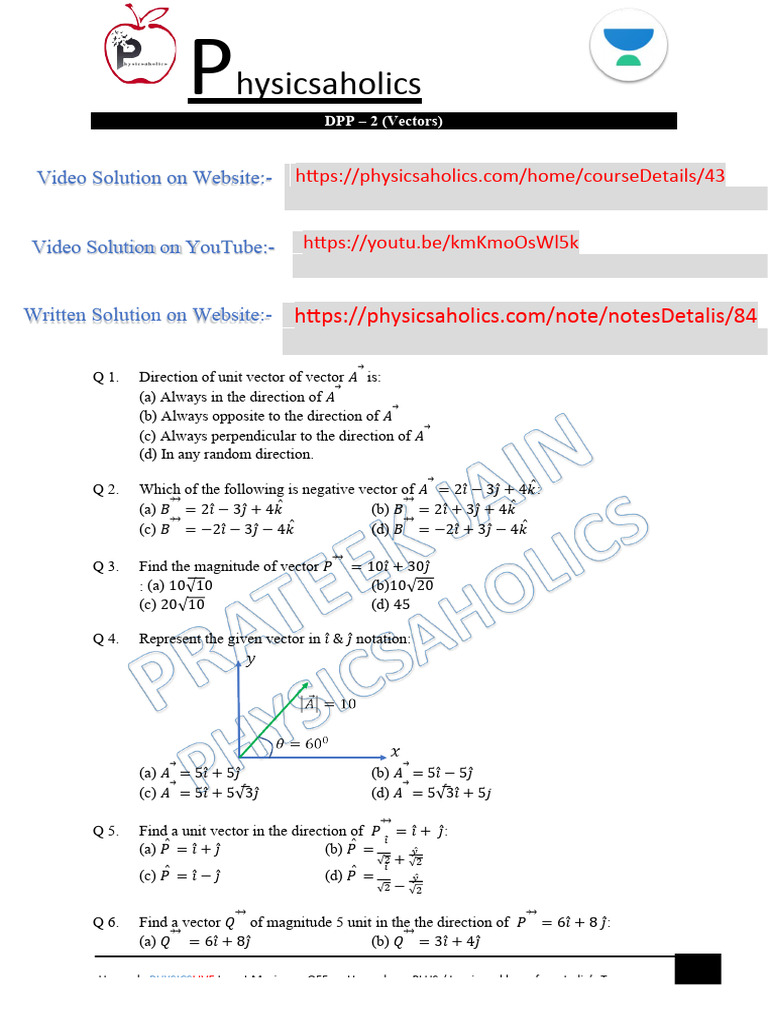 Uploads1655278050dpp 2 Vectors Pdf Euclidean Vector Mathematical