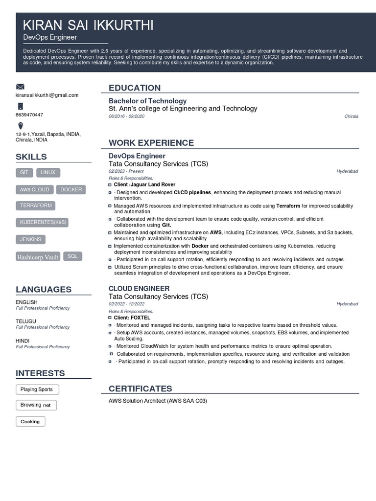 Kiran Resume | Download Free PDF | Software Development | Systems Architecture