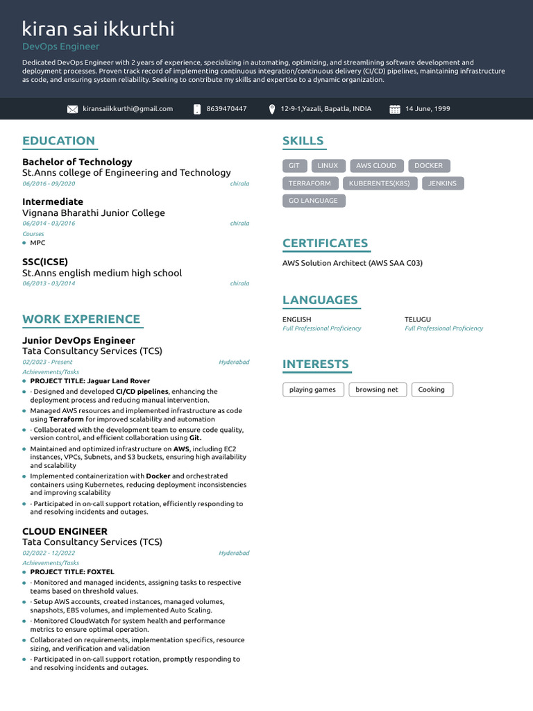 Kiran's Resume | PDF | Computing | Information Technology