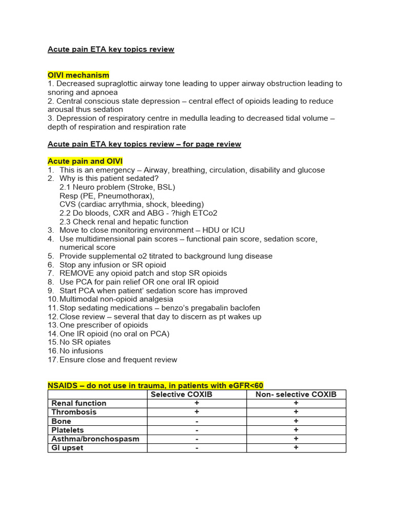 Acute pain ETA key topics review | PDF | Opioid | Analgesic