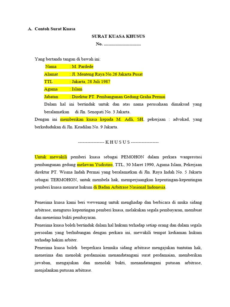 Surat Kuasa Dan Permohonan Arbitrase | PDF