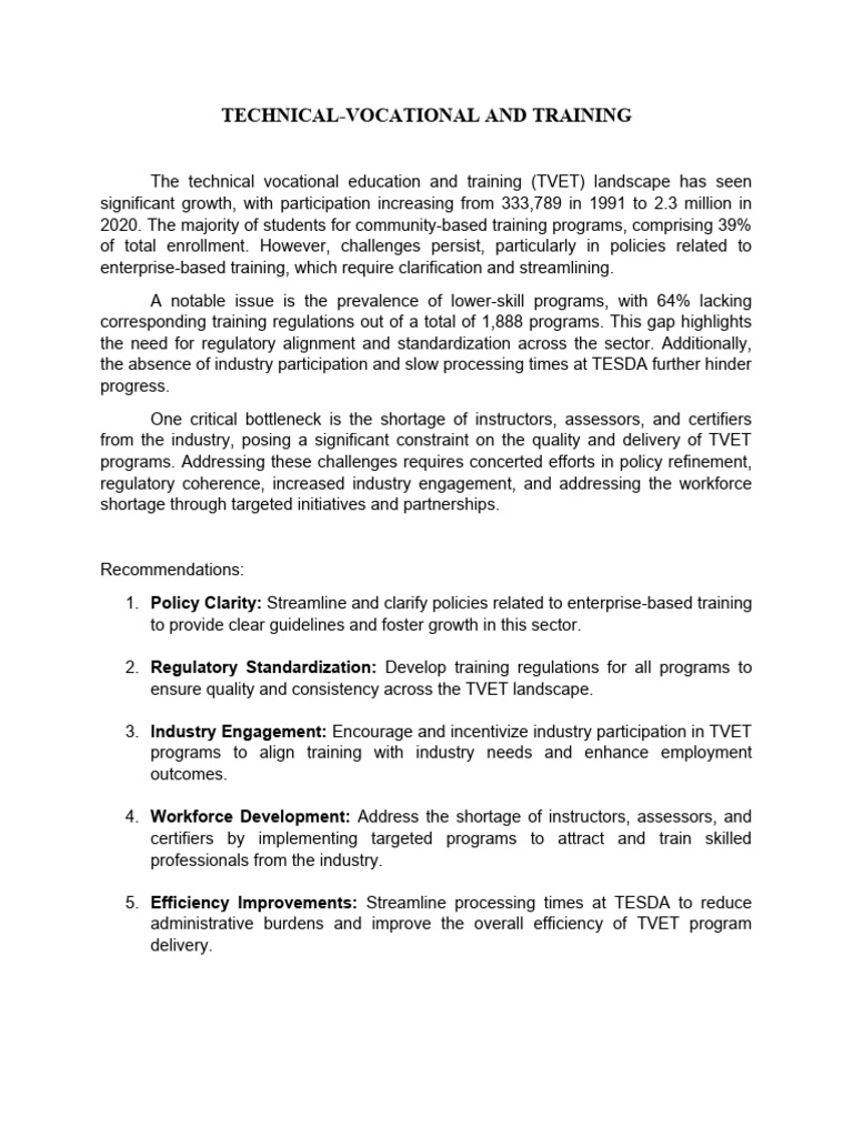 TVET Growth and Challenges 2020 | PDF