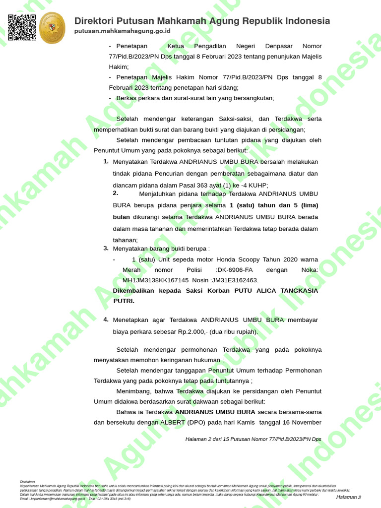 ANDRIANUS UMBU BURA - Putusan - 77 - Pid.b - 2023 - PN - Dps ...