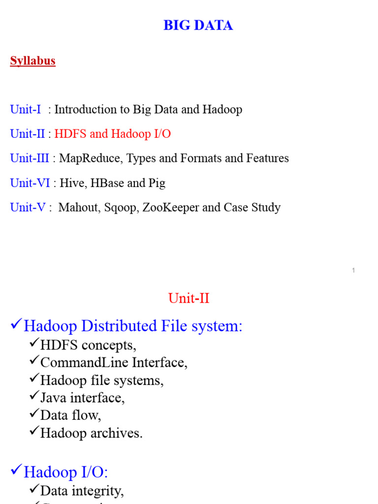 BDT - Unit - II - Hdfs and Hadoop Io | PDF | Apache Hadoop | File System