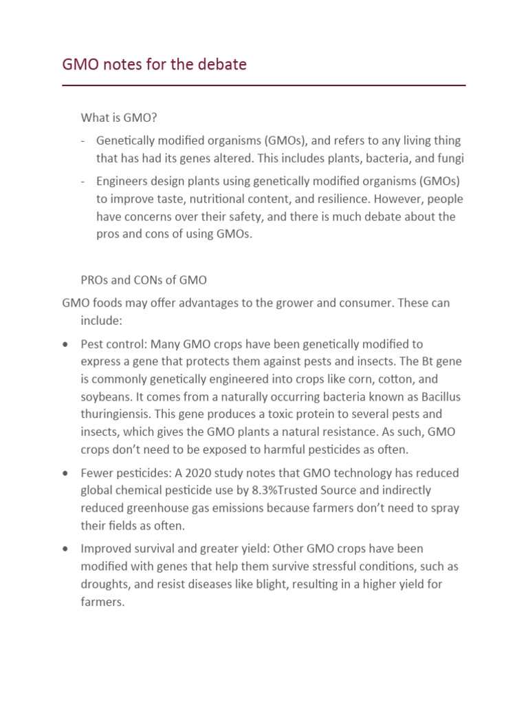 GMO Notes For The Debate | PDF | Genetically Modified Organism ...