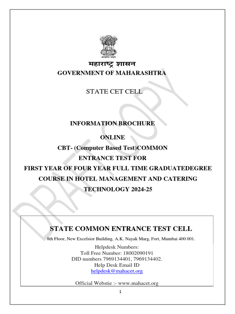 MAH-B.HMCT-CET 2024 Information Guide | PDF | Identity Document ...