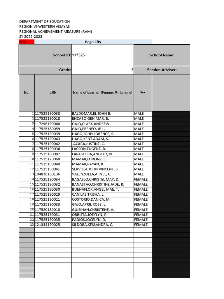 Class Scoresheet Grade 3 Tabucol | PDF