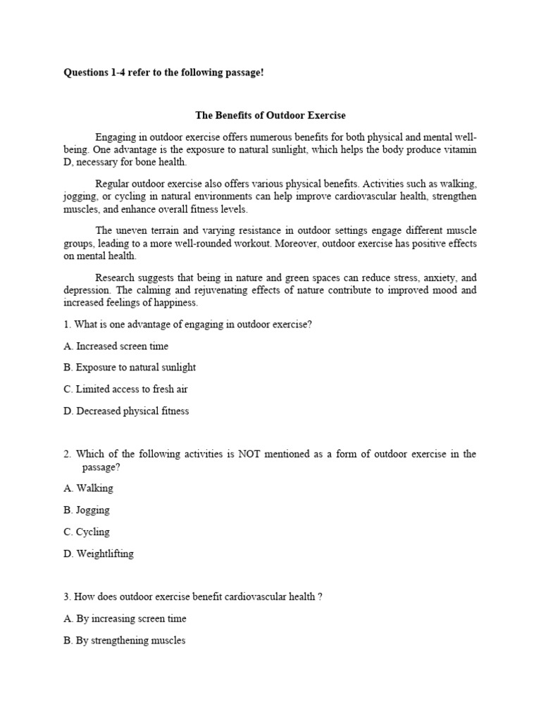 Simple Reading Comprehension TOEFL Test | PDF | Physical Fitness ...