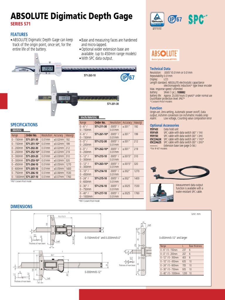 Mitutoyo Digimatic Depth Gage Catalogue | PDF | Accuracy And Precision ...