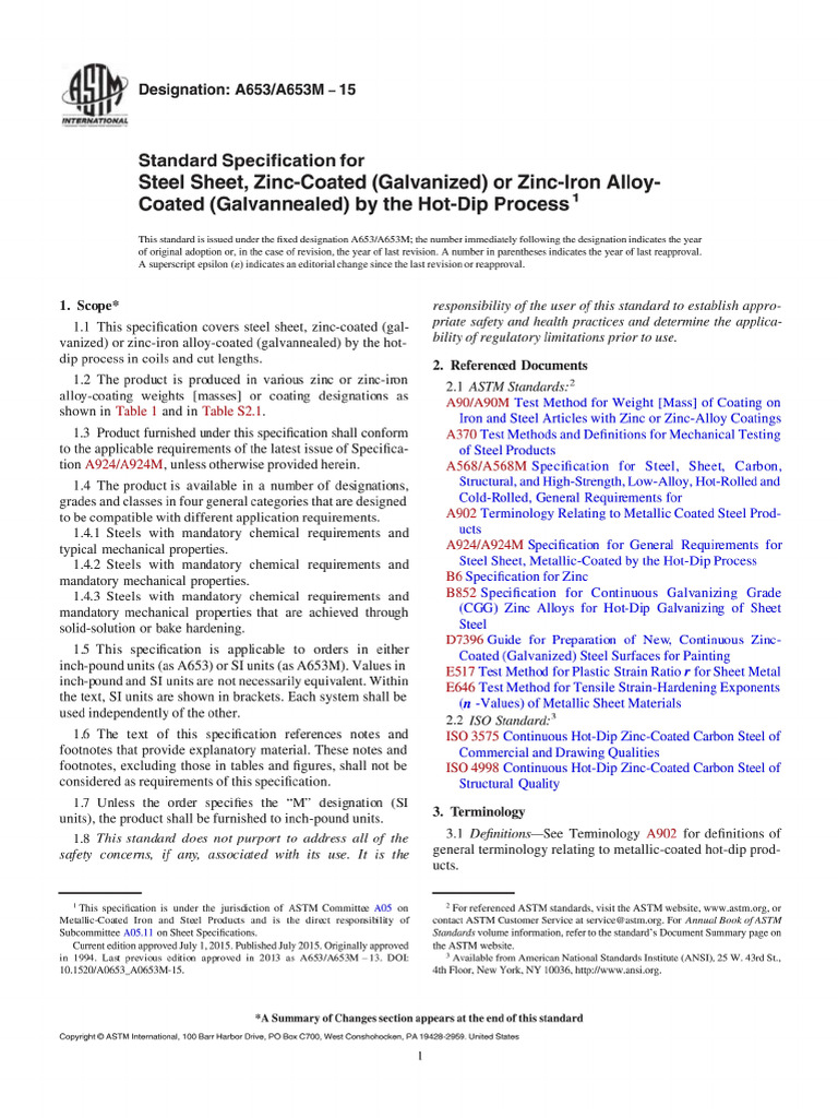 Astm A653 15 PDF | PDF