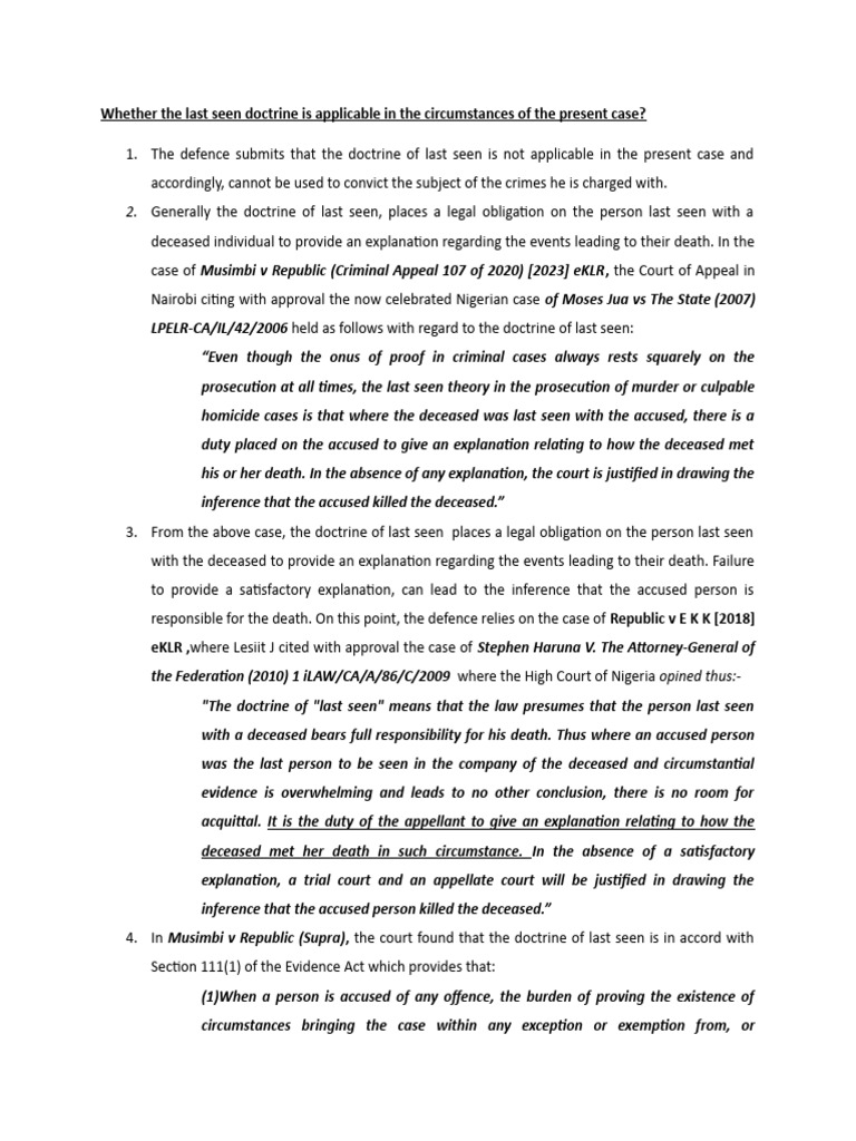 Applicability of Last Seen Doctrine | PDF | Burden Of Proof (Law ...