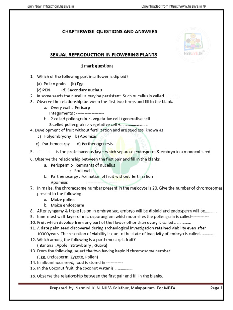 Hsslive Xii Botany Qns Ans Chapterwise Nandini | PDF | Seed | Recombinant Dna