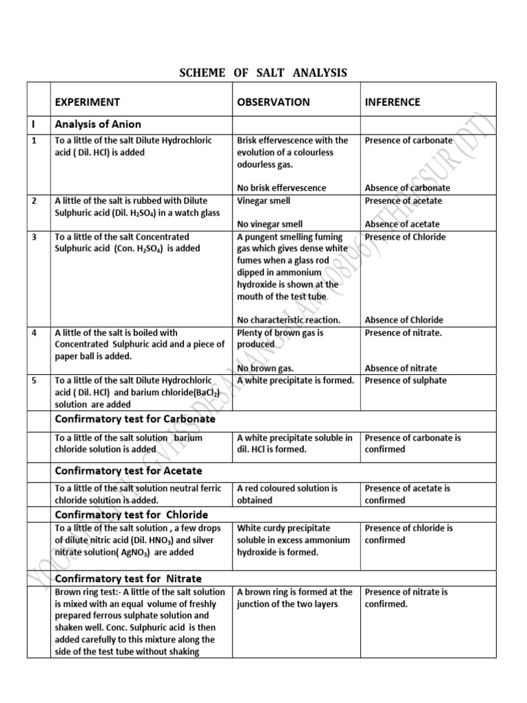 Salt Analysis Scheme 2024-25 by Yoosafali T K | PDF | Salt (Chemistry ...