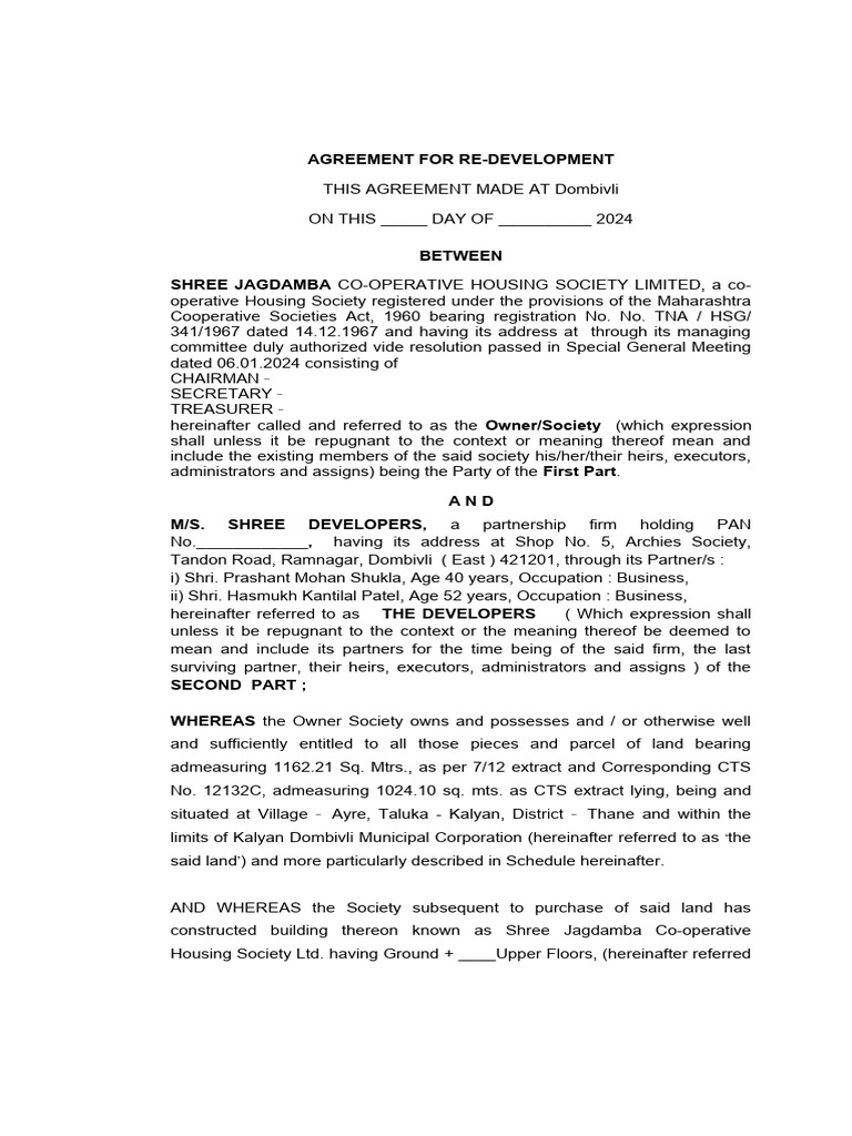Redevelopment Agreement for Society | PDF | Partnership | Property