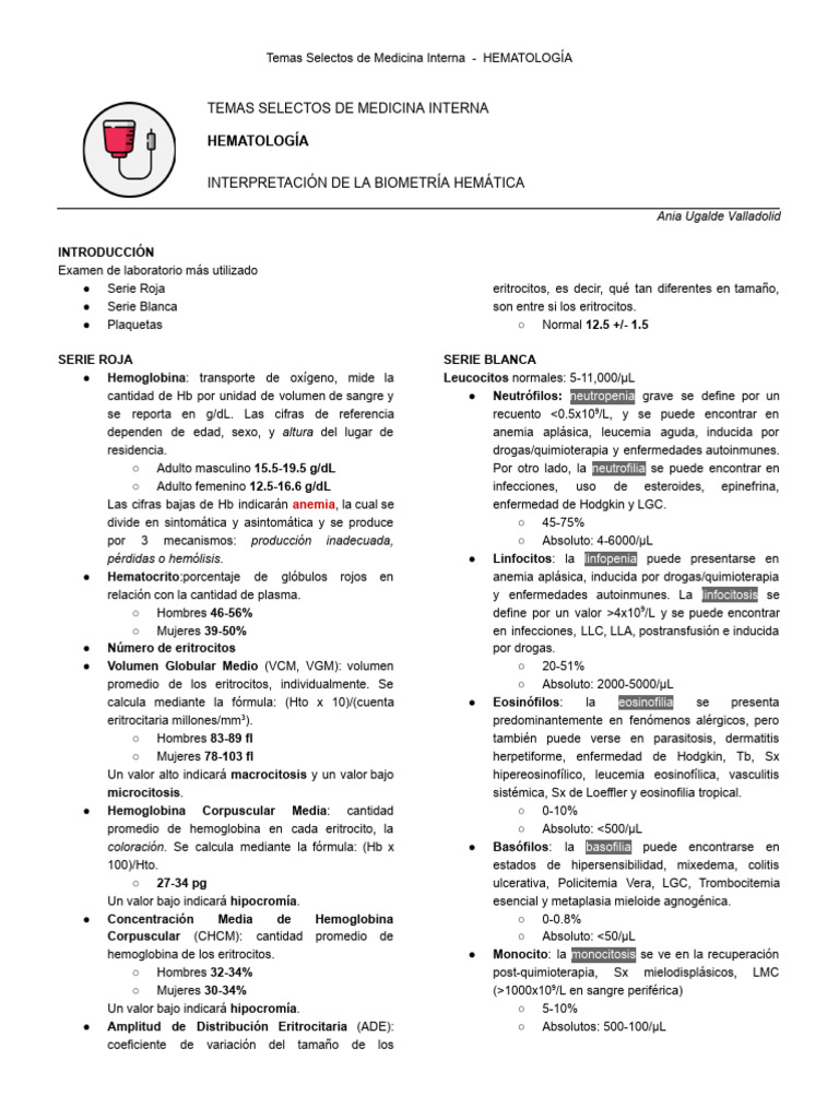 Interpretación de La BH | PDF | Anemia | Hematología