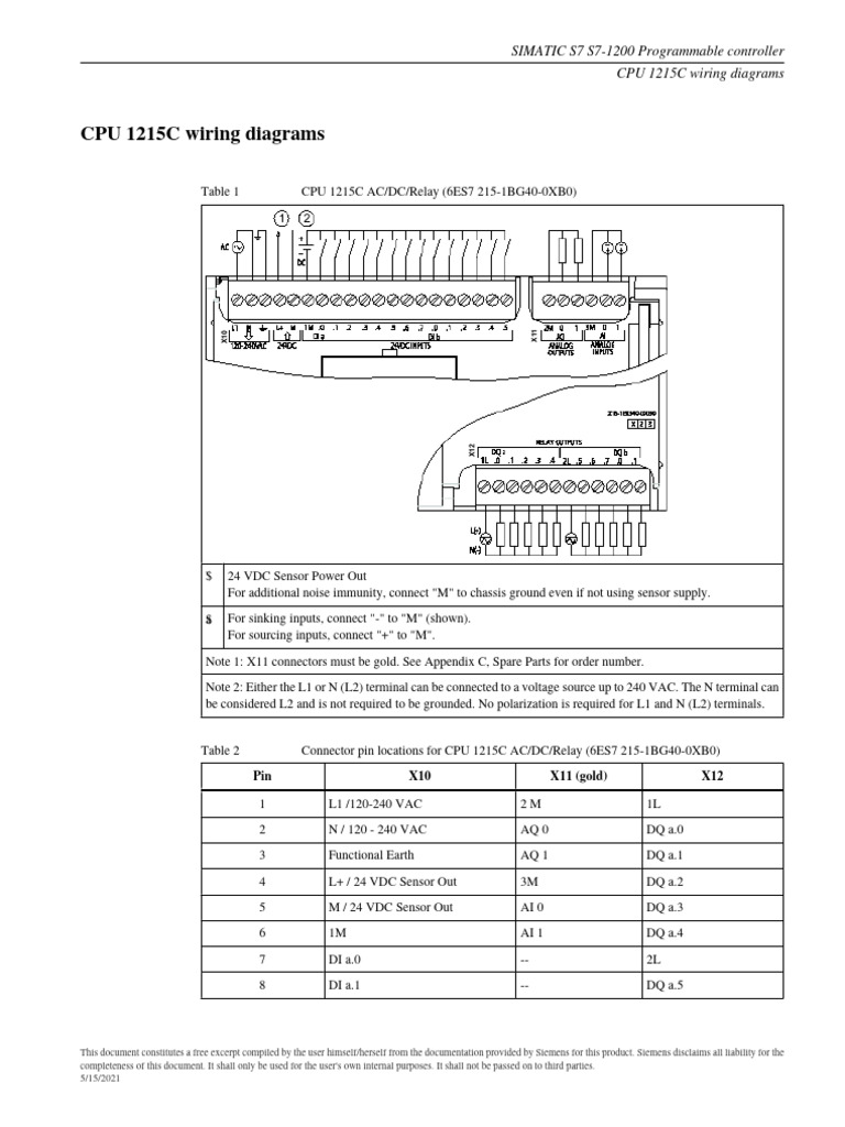 SIMATIC S7 S7-1200 Programmable Controller - CPU 1215C Wiring Diagrams | PDF | Alternating ...