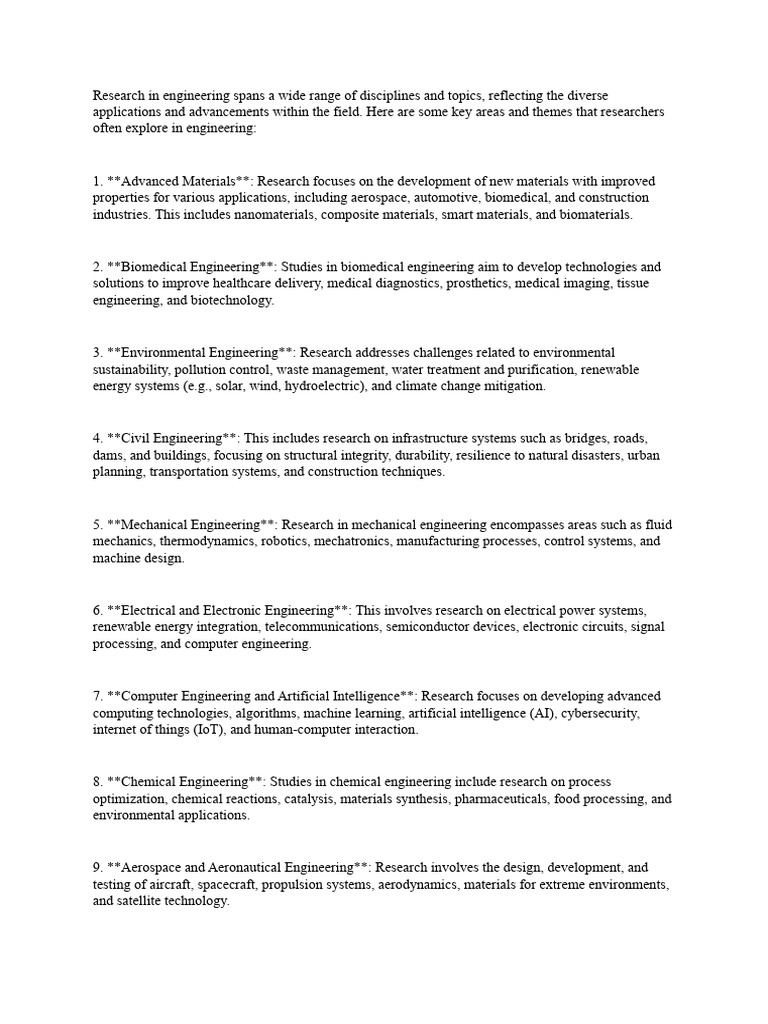 Key Research Areas in Engineering | PDF | Engineering | Robotics