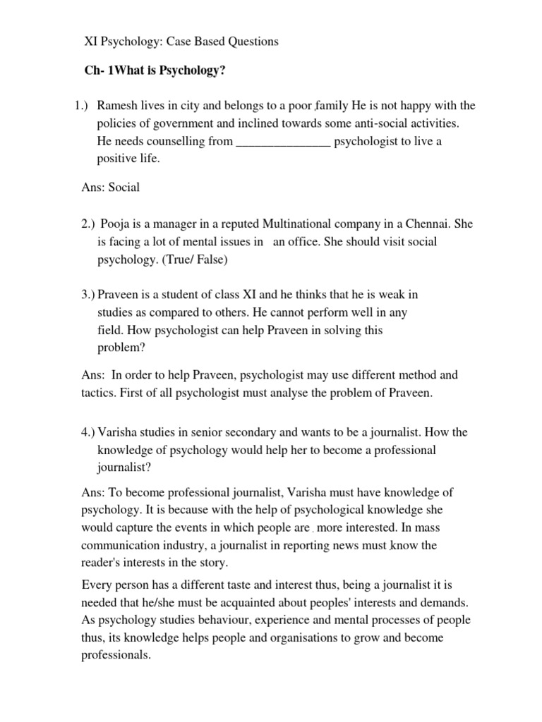 Class 11 Psychology: Case Study Questions | PDF | Juvenile Delinquency ...